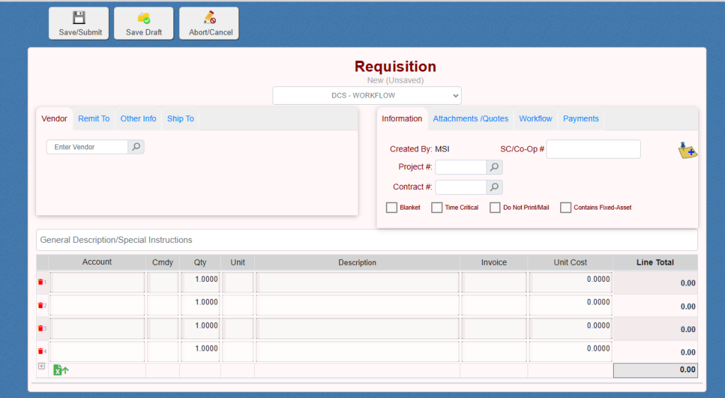 Create a New Requisition – Municipal Software Inc.