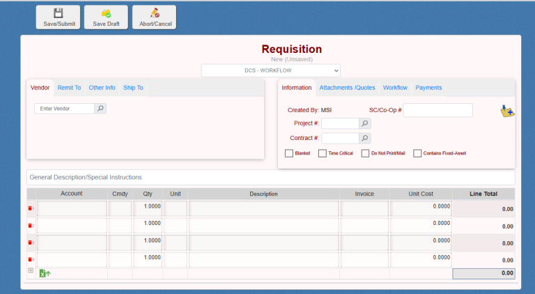 Create a New Requisition – Municipal Software Inc.