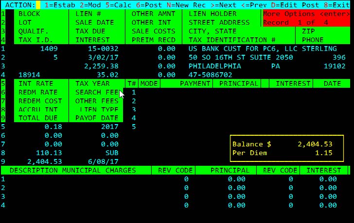 Lien Summary Menu – Municipal Software Inc.
