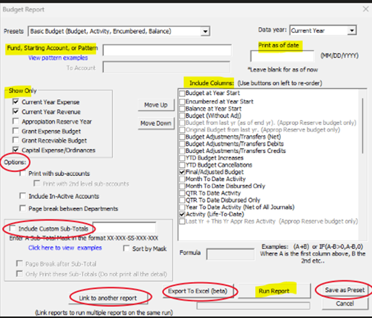Custom Budget Report – Municipal Software Inc.