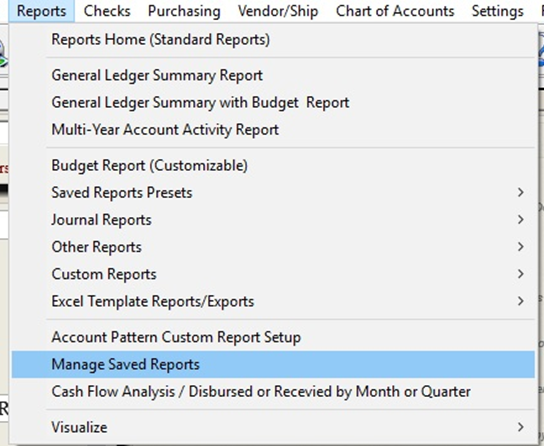 Manage Saved Reports – Municipal Software Inc.