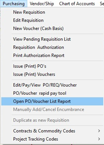 View the Open Purchase Order List – Municipal Software Inc.