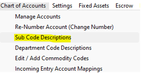 Sub Code Description – Municipal Software Inc.